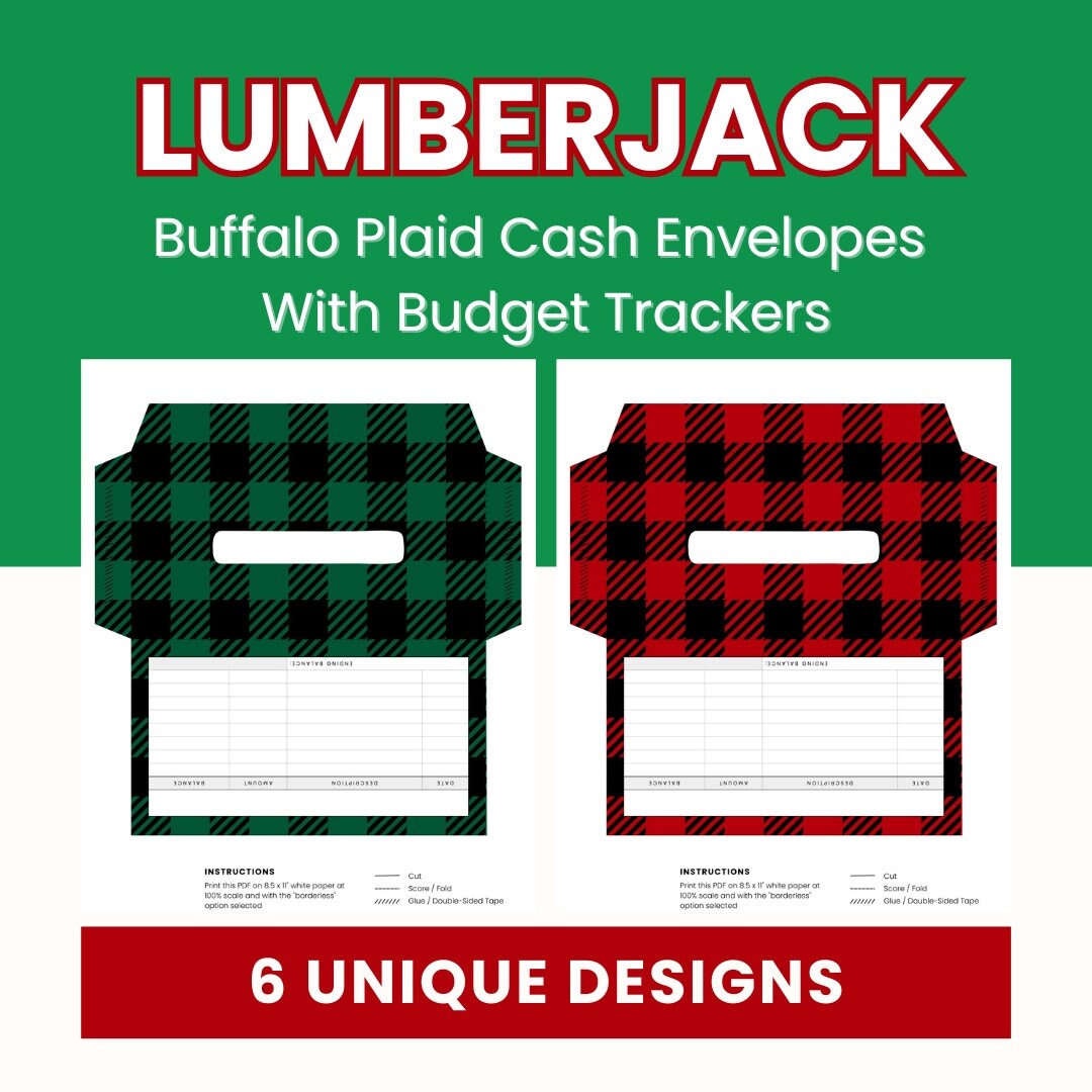 6 Lumberjack Buffalo Plaid Cash Envelopes With Budget Tracker Printable ...