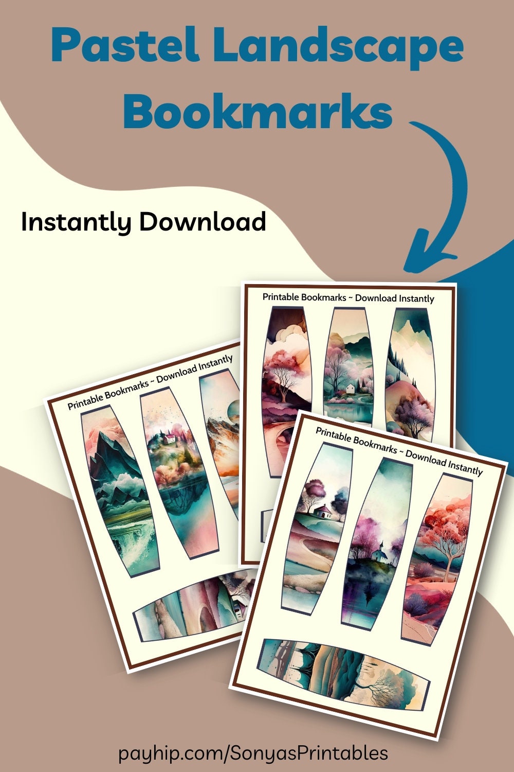 12 Pastel Landscape Bookmarks Printable Landscape Bookmarks Pastel ...