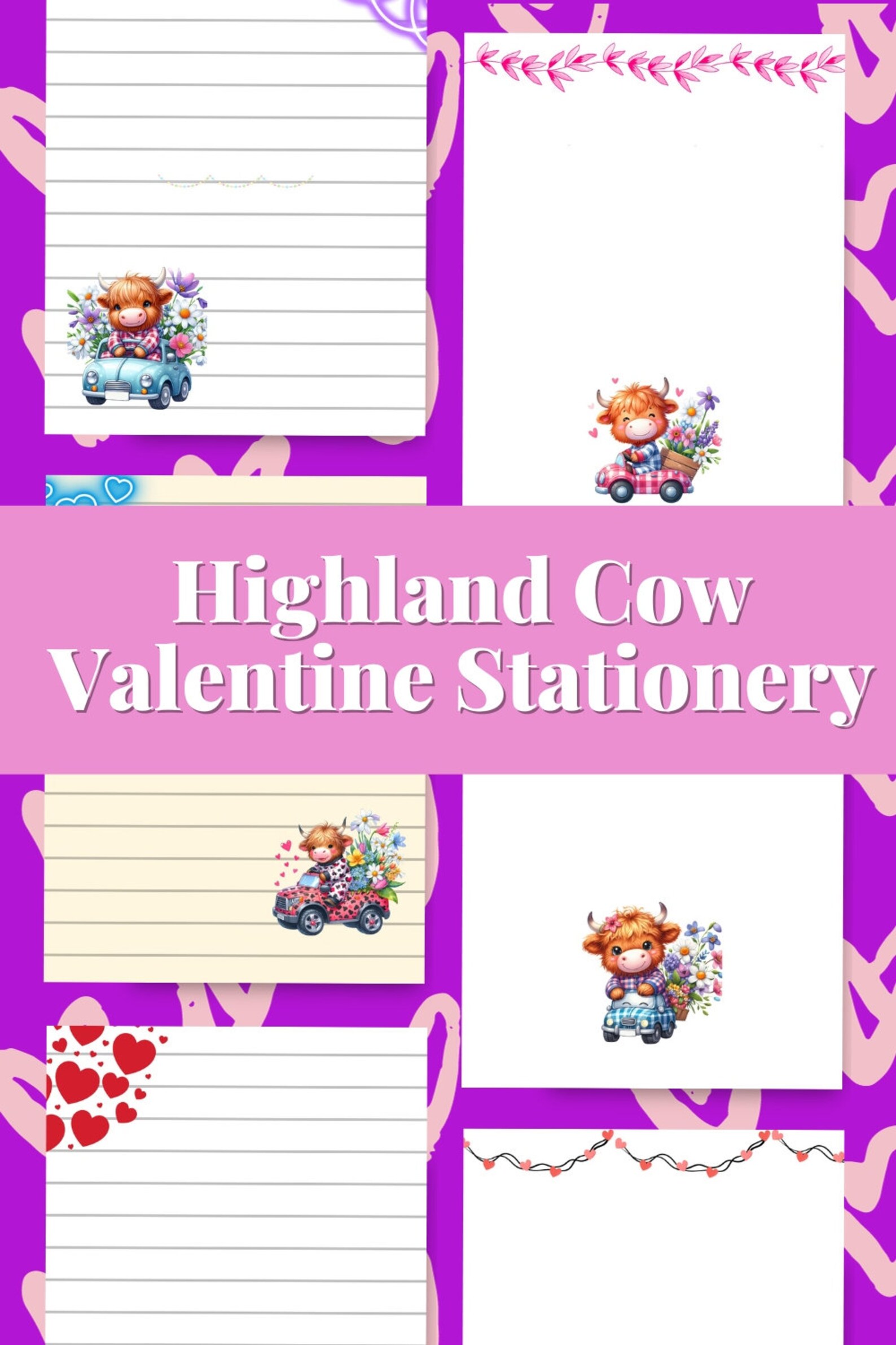 Valentine Highland Cow Stationery | Printable Highland Cow Writing ...
