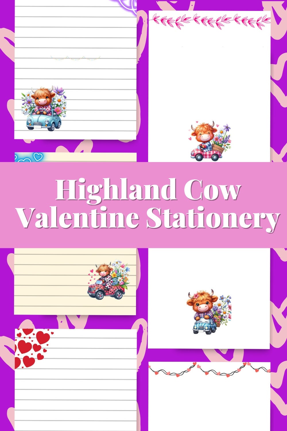 Valentine Highland Cow Stationery | Printable Highland Cow Writing ...