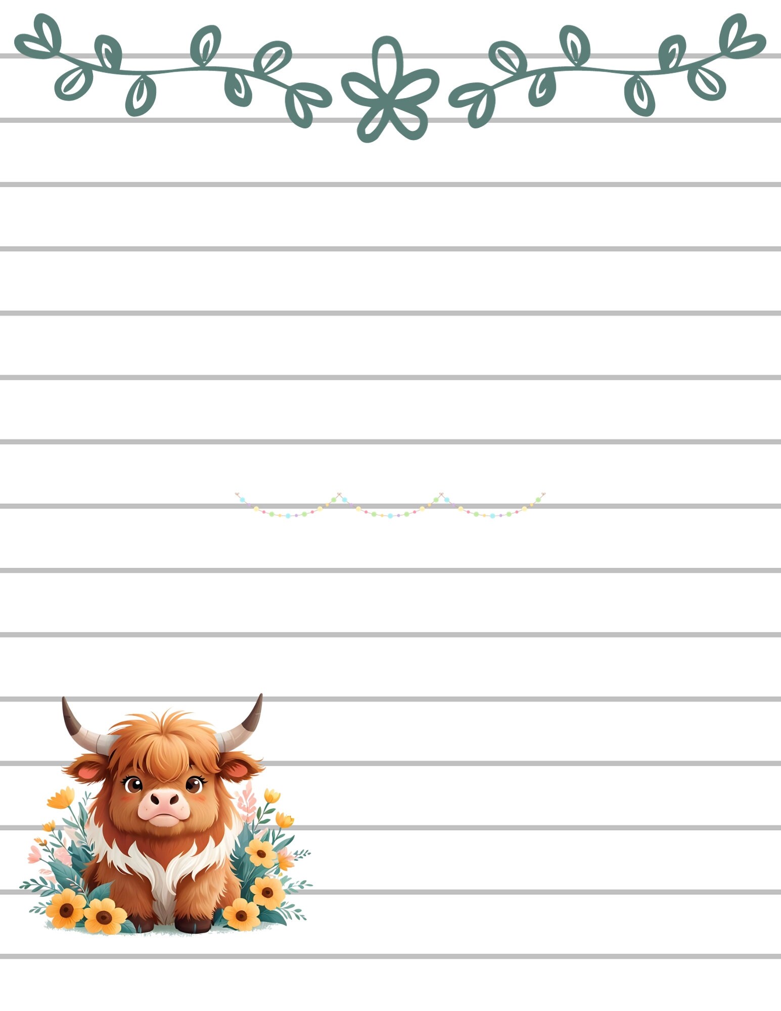Baby Highland Cow in A Basket Stationery Highland Cow Writing Paper ...