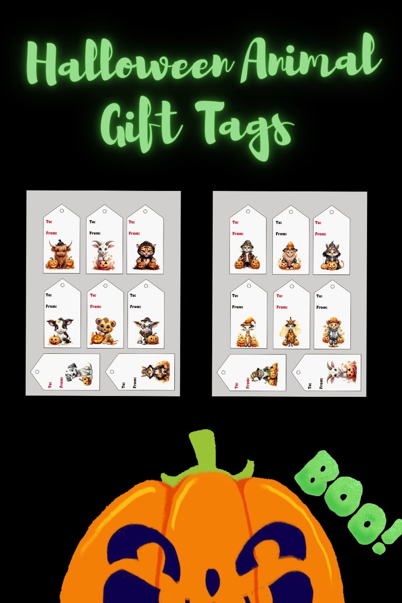 Printable Halloween Animal Gift Tags Halloween Animal Hang - Etsy