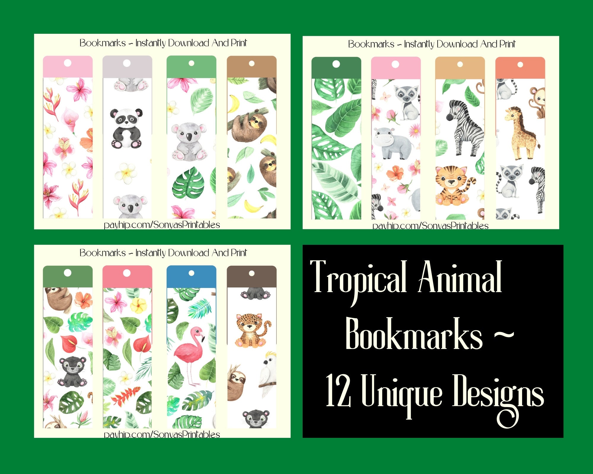 Printable Tropical Animal Bookmarks | Tropical Bookmarks Digital ...