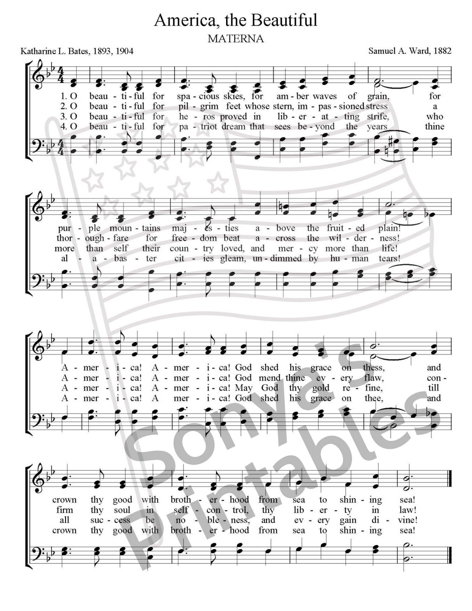 America the Beautiful Sheet Music Wall Art America the Beautiful Sheet ...