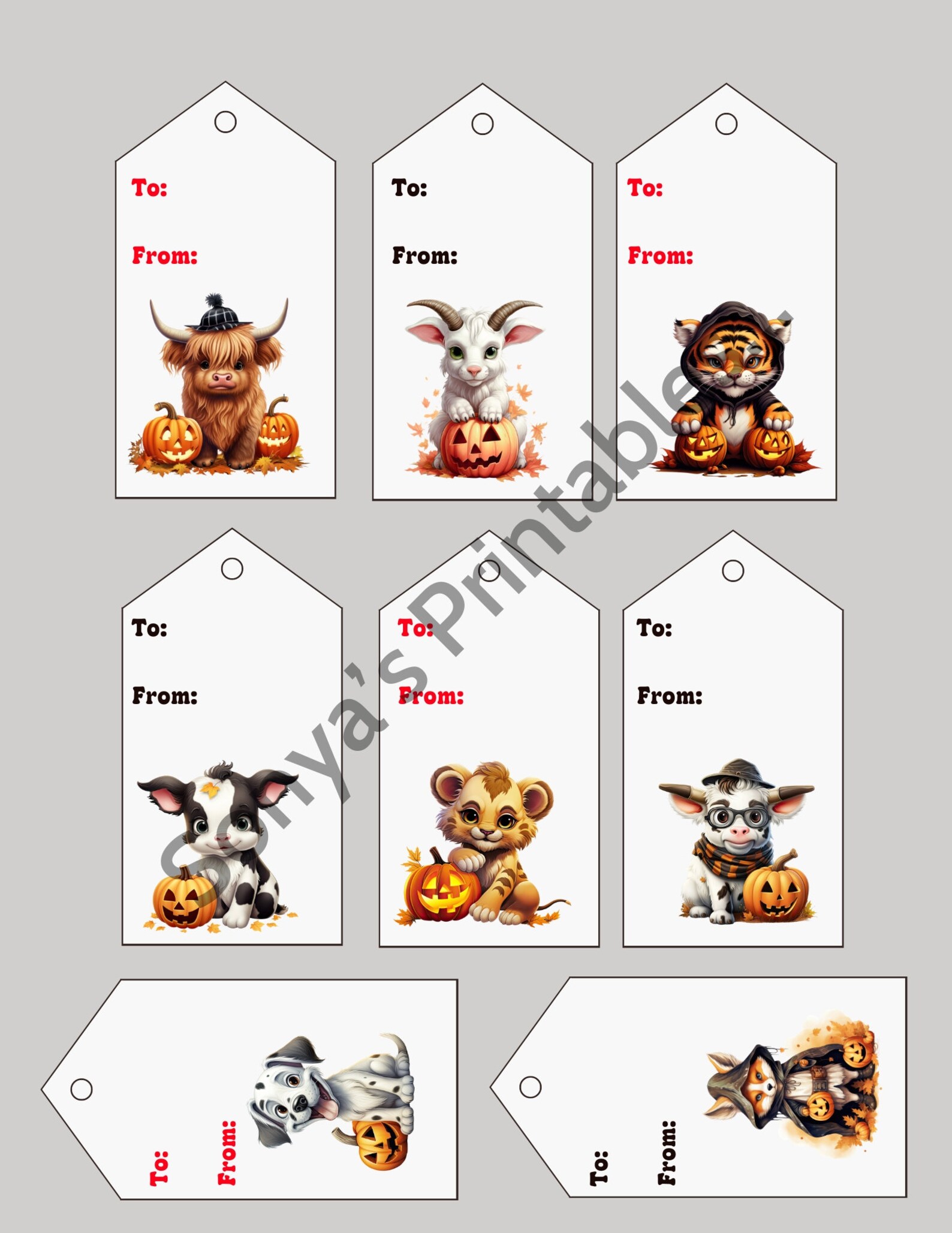 Printable Halloween Animal Gift Tags Halloween Animal Hang - Etsy