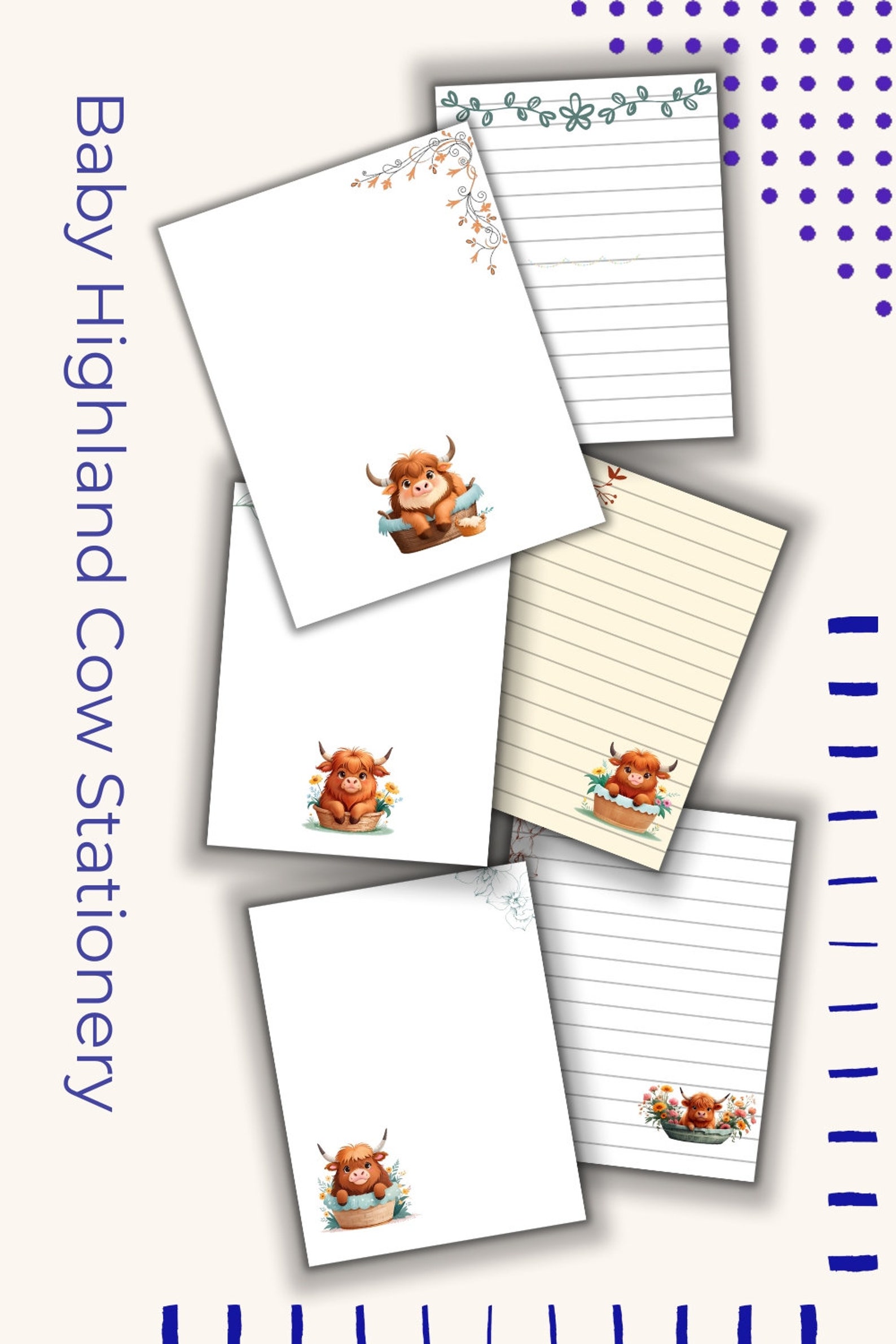 Baby Highland Cow in A Basket Stationery Highland Cow Writing Paper ...