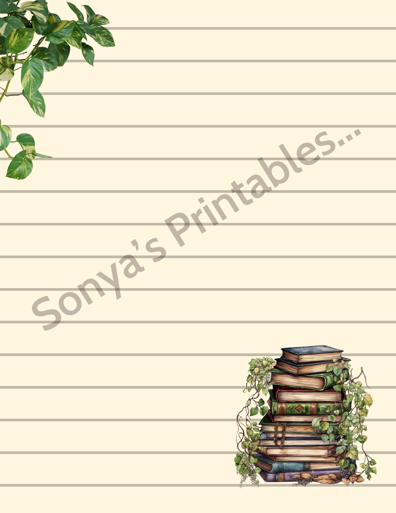 Old Books With Vines Printable Stationery Printable Note Paper Writing ...