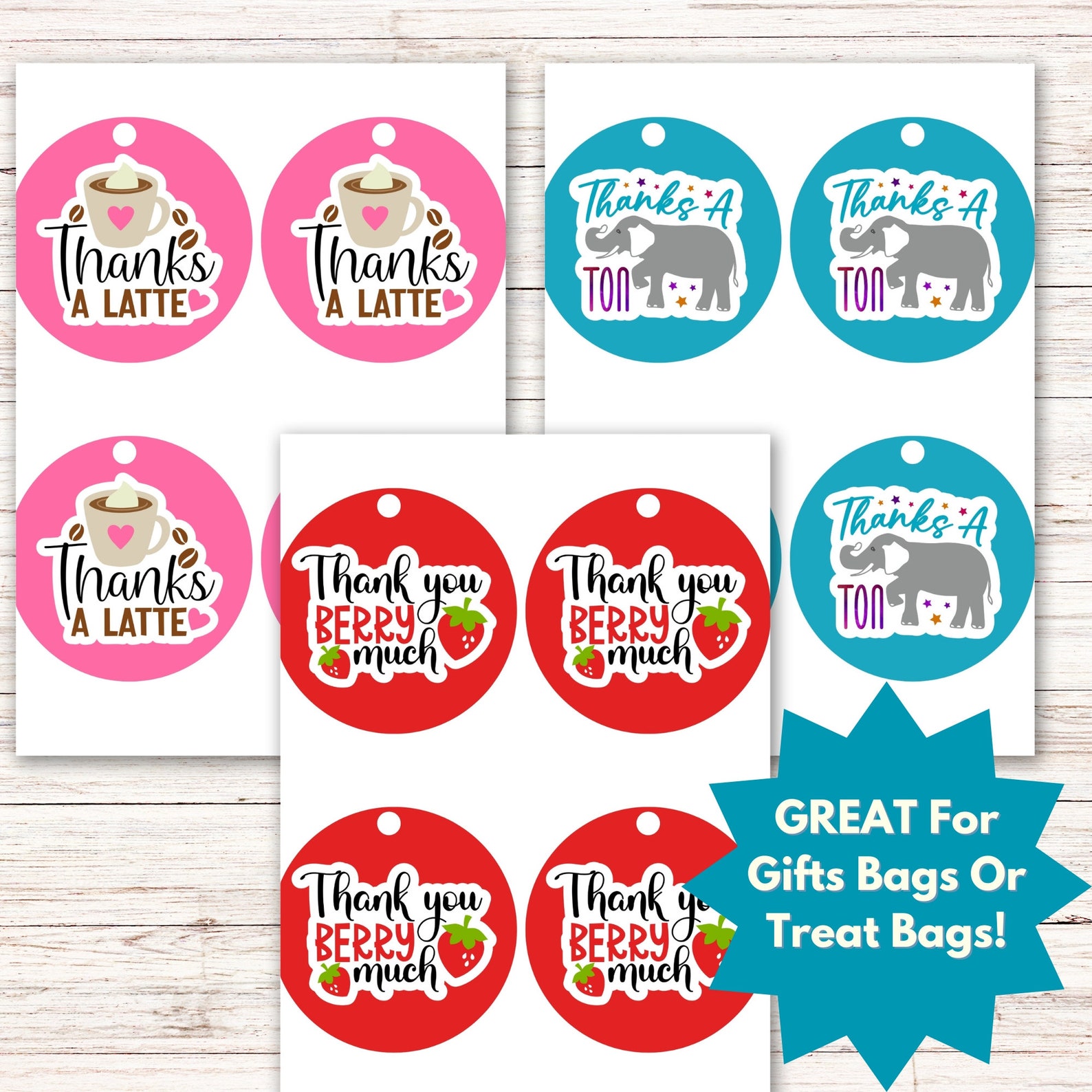 Printable Thank You Hang Tags | Thanks A Ton Gift Tags | Thanks A Latte ...
