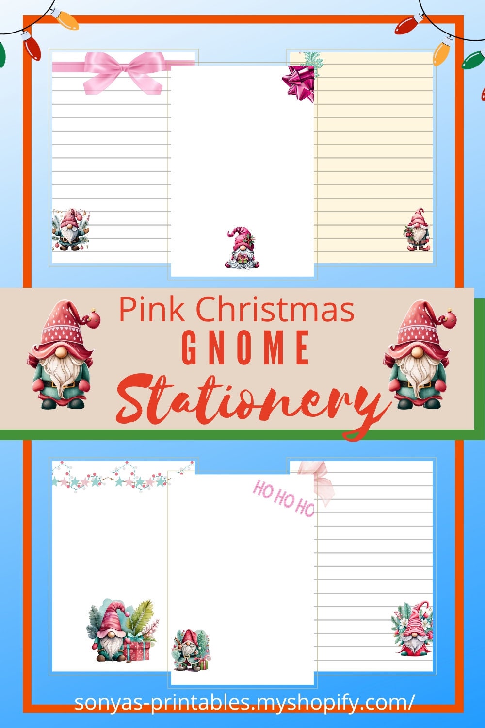 Pink Christmas Gnome Printable Stationery | Pink Christmas Gnome ...