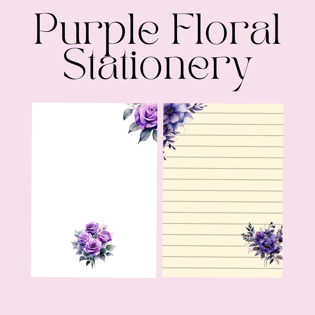 Purple Floral Stationery | Printable Purple Writing Paper | Purple ...