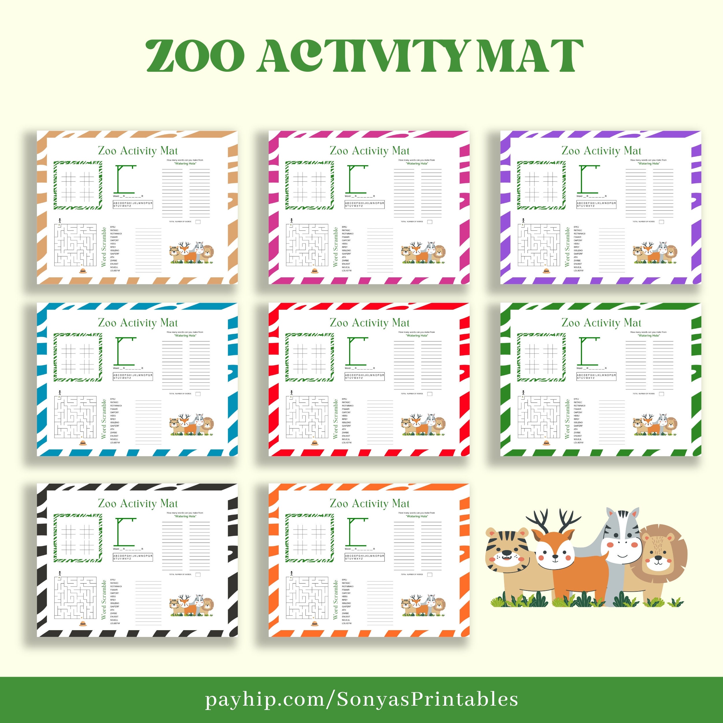 Printable Zoo Activity Mat Zoo Placemat Zoo Busy Mat - Etsy