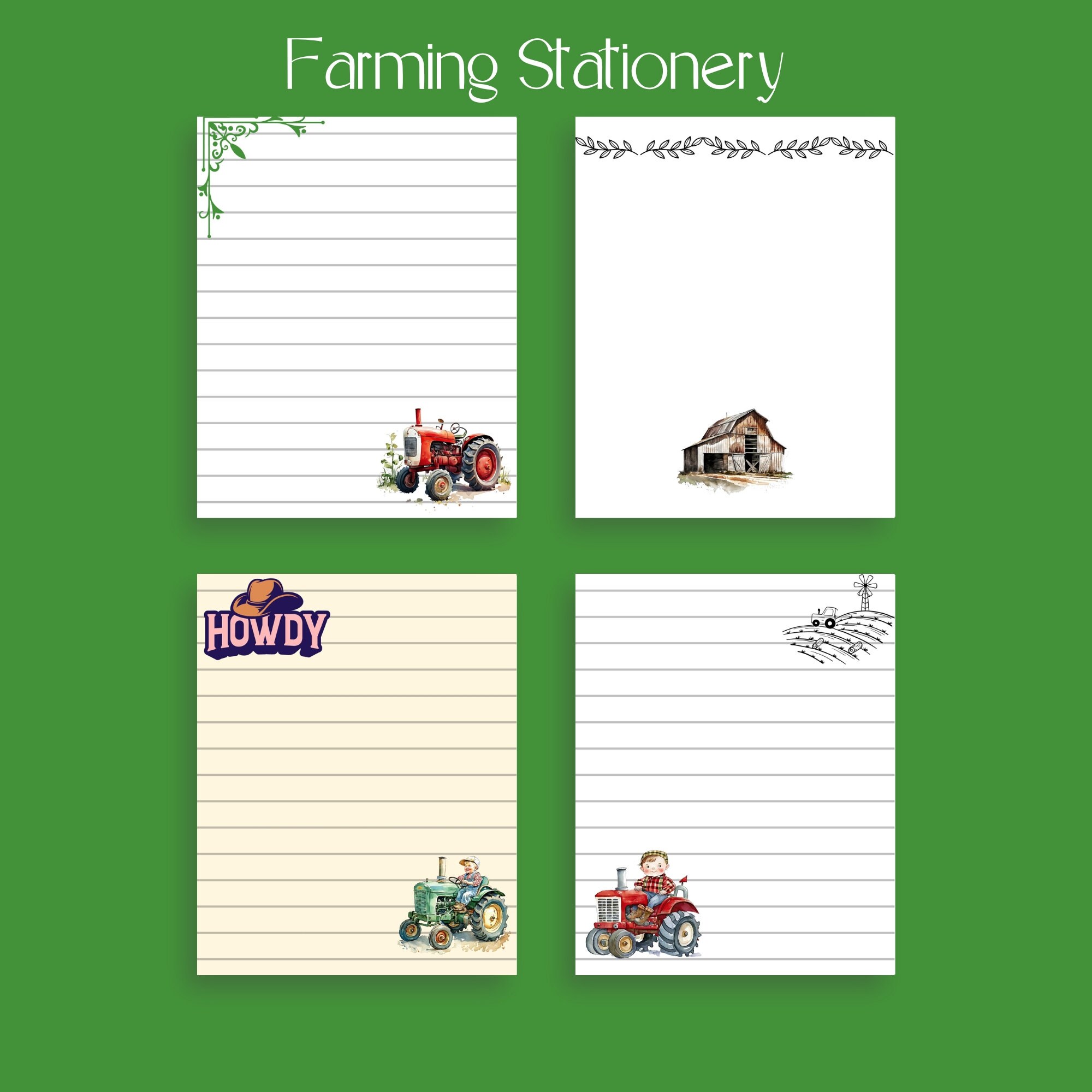 Printable Farming Stationery Tractor Writing Paper Old Barn Note Paper ...