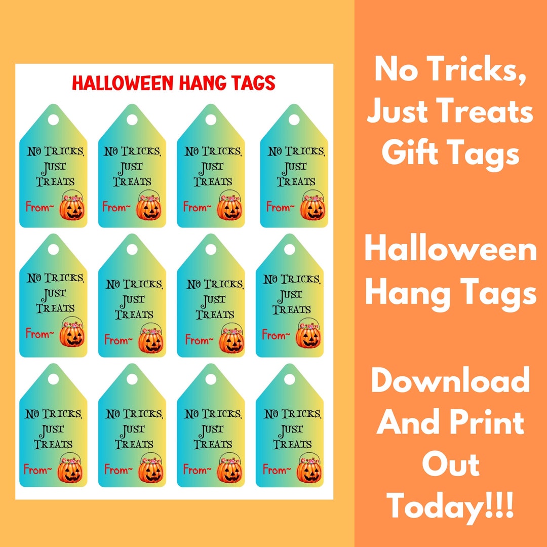 No Tricks Just Treats Halloween Hang Tag Printable No Tricks Halloween