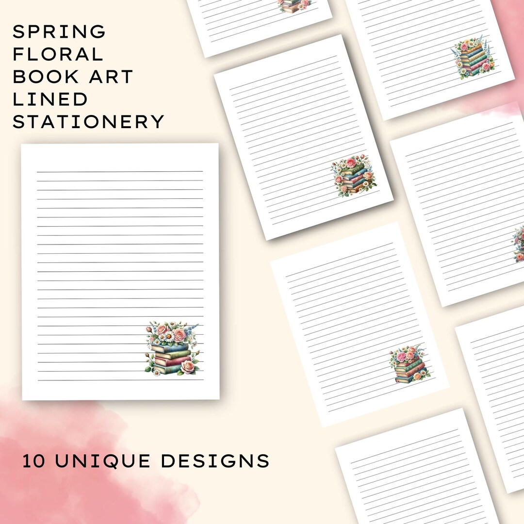 Spring Floral Book Art Lined Stationery | Book Art Lined Notepaper ...
