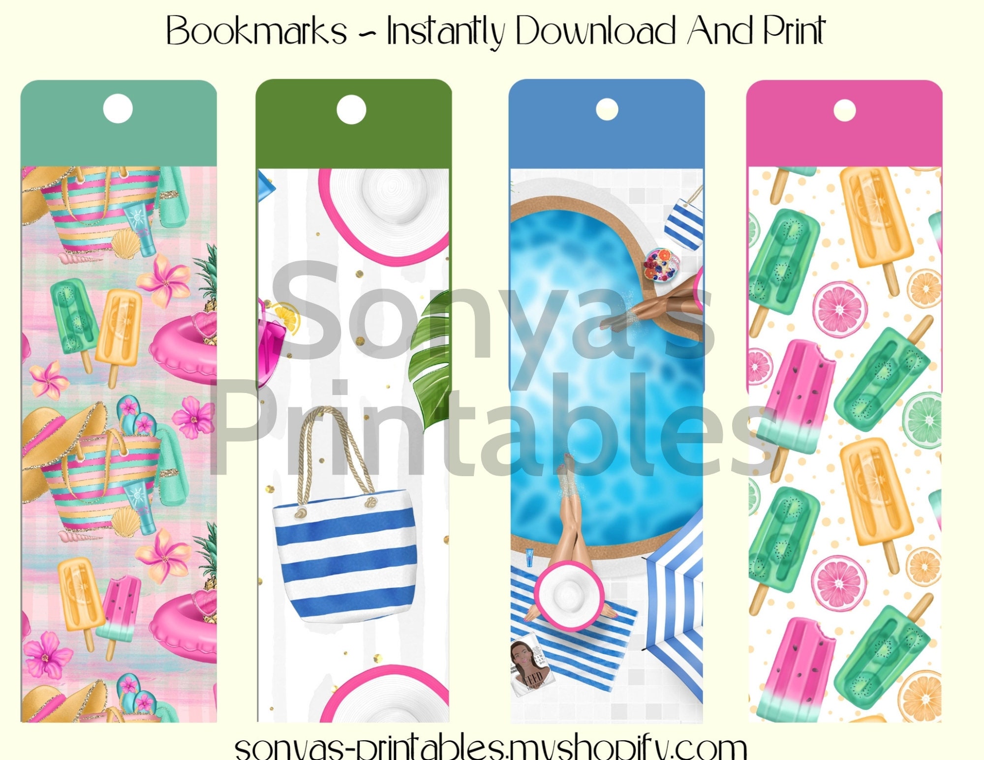 12 Summer Inspired Bookmarks Printable Summery Bookmarks Colorful ...