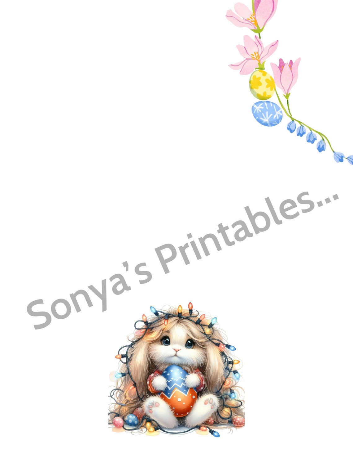 Whimsical Bunny With Lights Stationery Printable Easter Bunny Writing ...