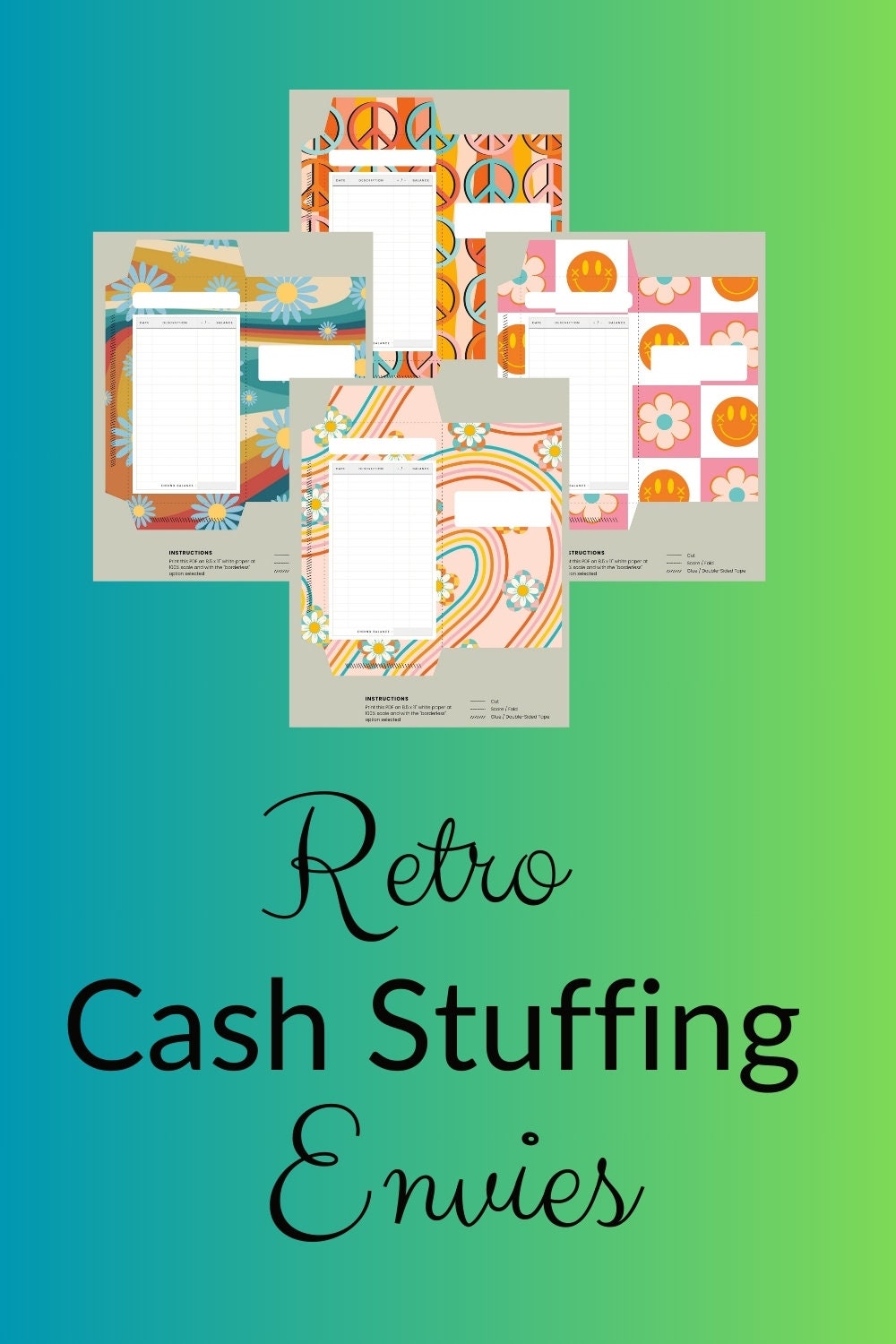 10 Vertical Retro Cash Stuffing Envelopes With Budget Trackers Retro ...