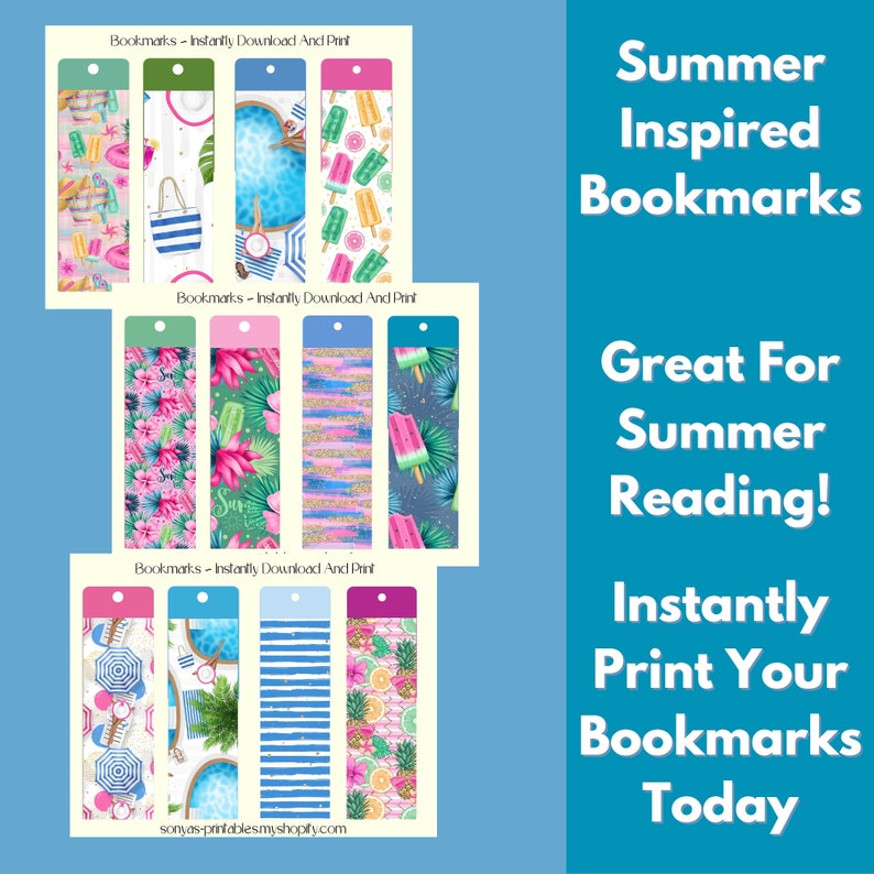 12 Summer Inspired Bookmarks | Printable Summery Bookmarks | Colorful ...