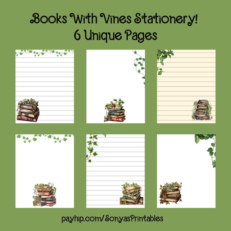 Old Books With Vines Printable Stationery Printable Note Paper Writing ...