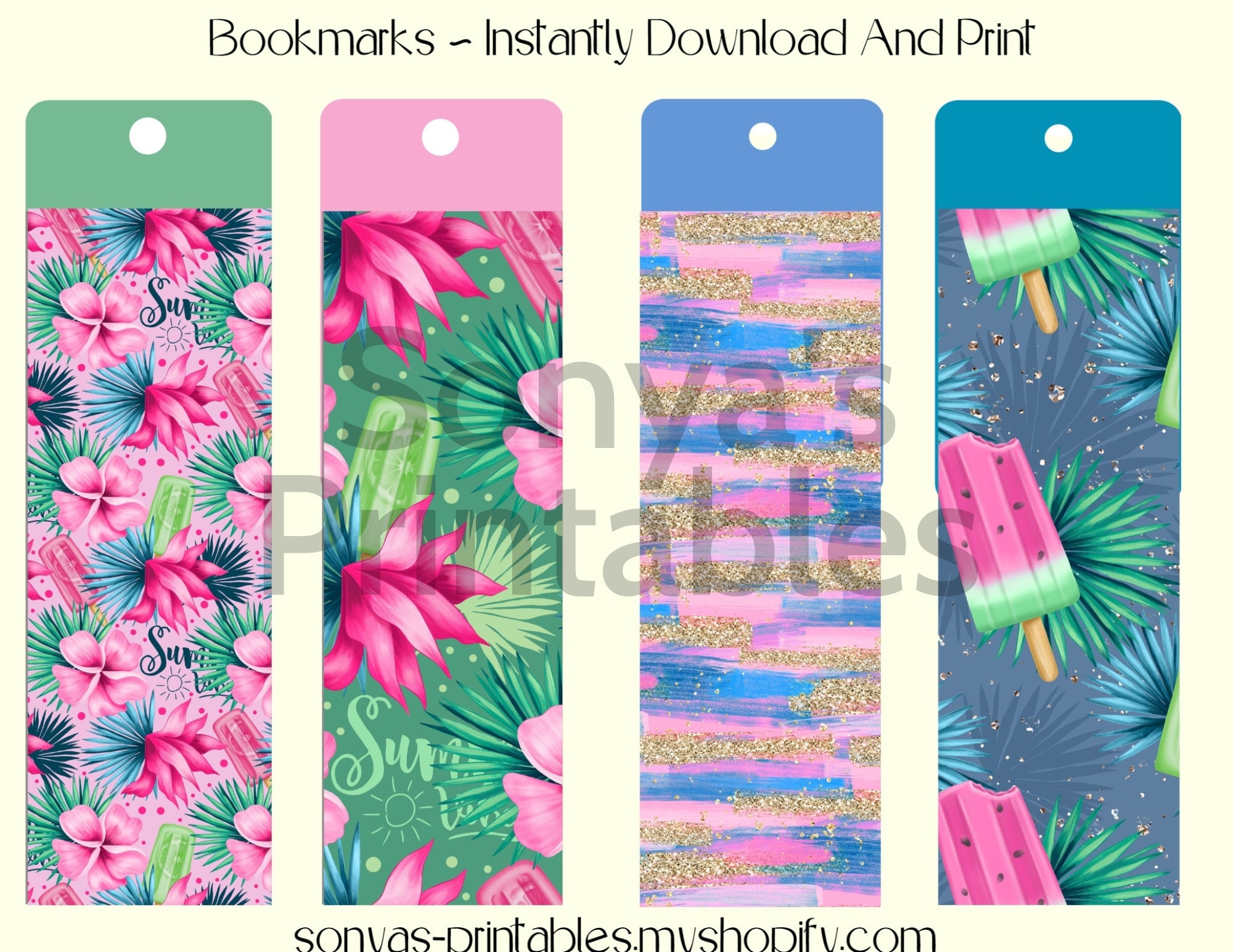12 Summer Inspired Bookmarks Printable Summery Bookmarks Colorful ...