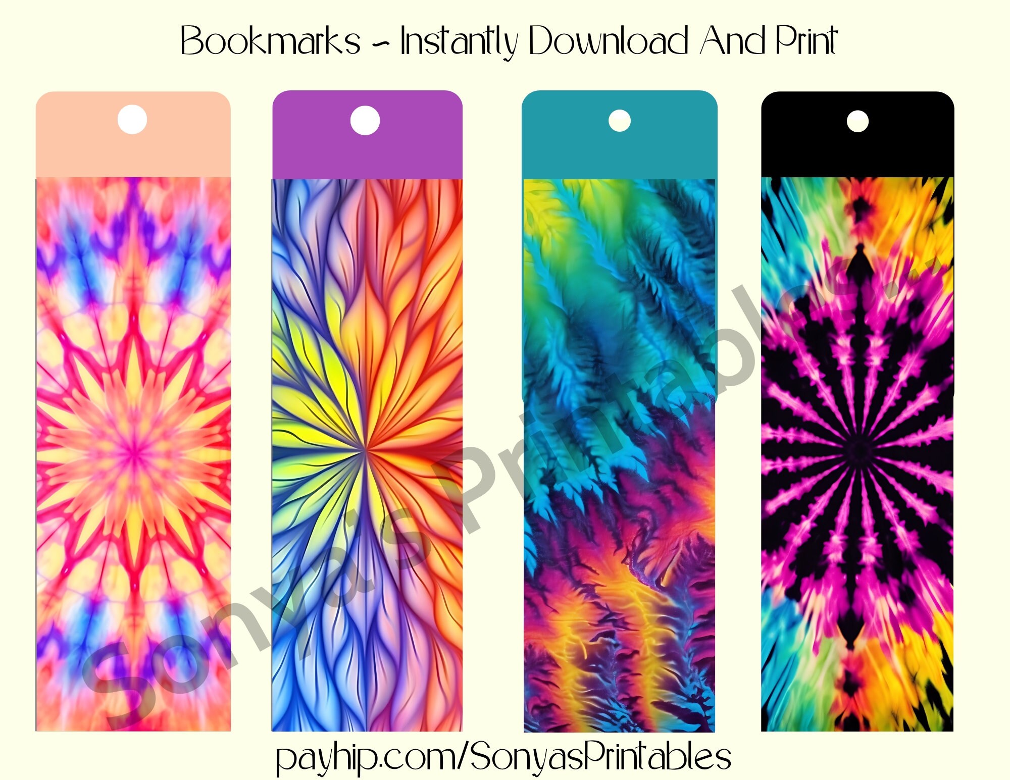 Printable Hippie Tie Dye Bookmarks Retro Tie Dye Bookmarks Boho ...