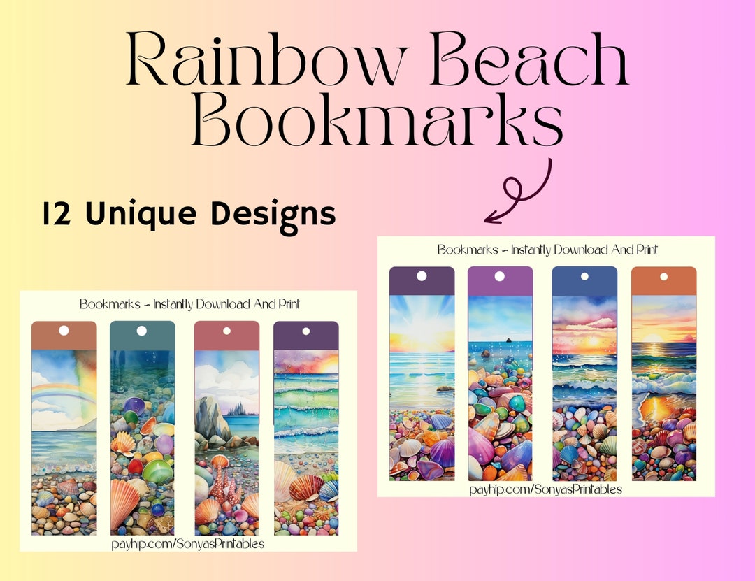 Rainbow Beach Bookmarks | Printable Rainbow Seashell Bookmarks ...