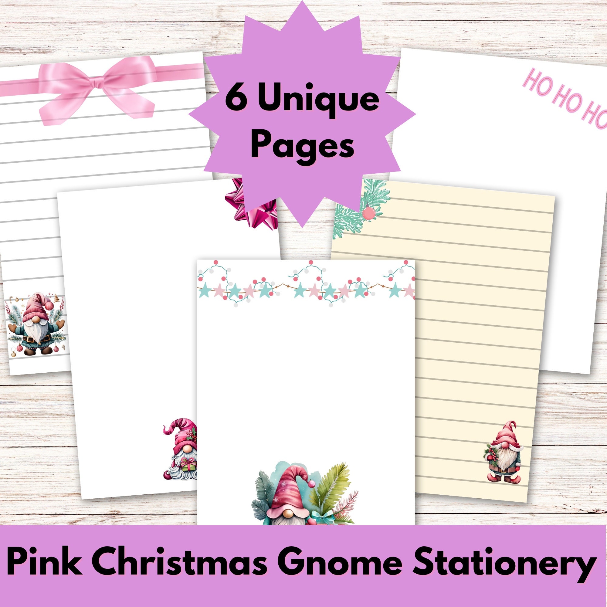 Pink Christmas Gnome Printable Stationery | Pink Christmas Gnome ...