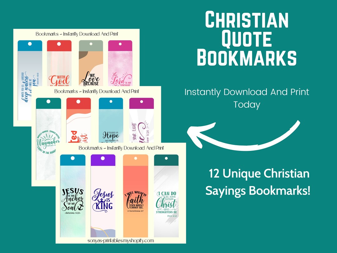 12 Christian Quote Bookmarks | Unique Set of Religious Bookmarks ...