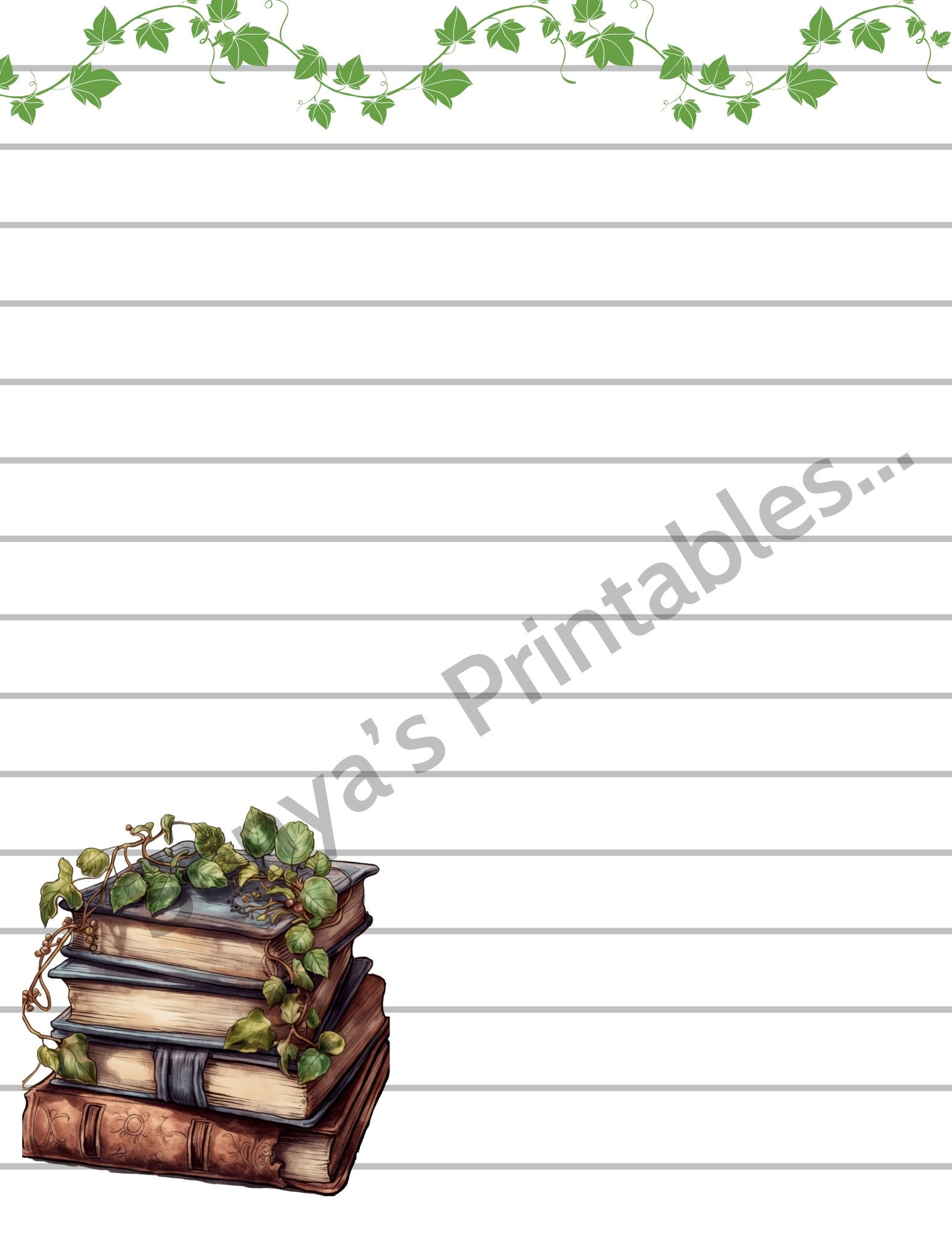 Old Books With Vines Printable Stationery Printable Note Paper Writing ...