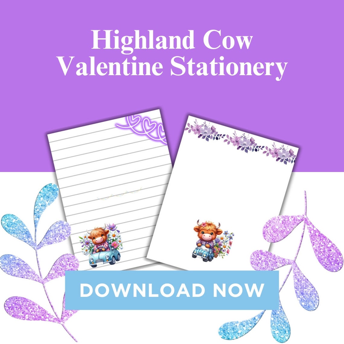 Valentine Highland Cow Stationery | Printable Highland Cow Writing ...