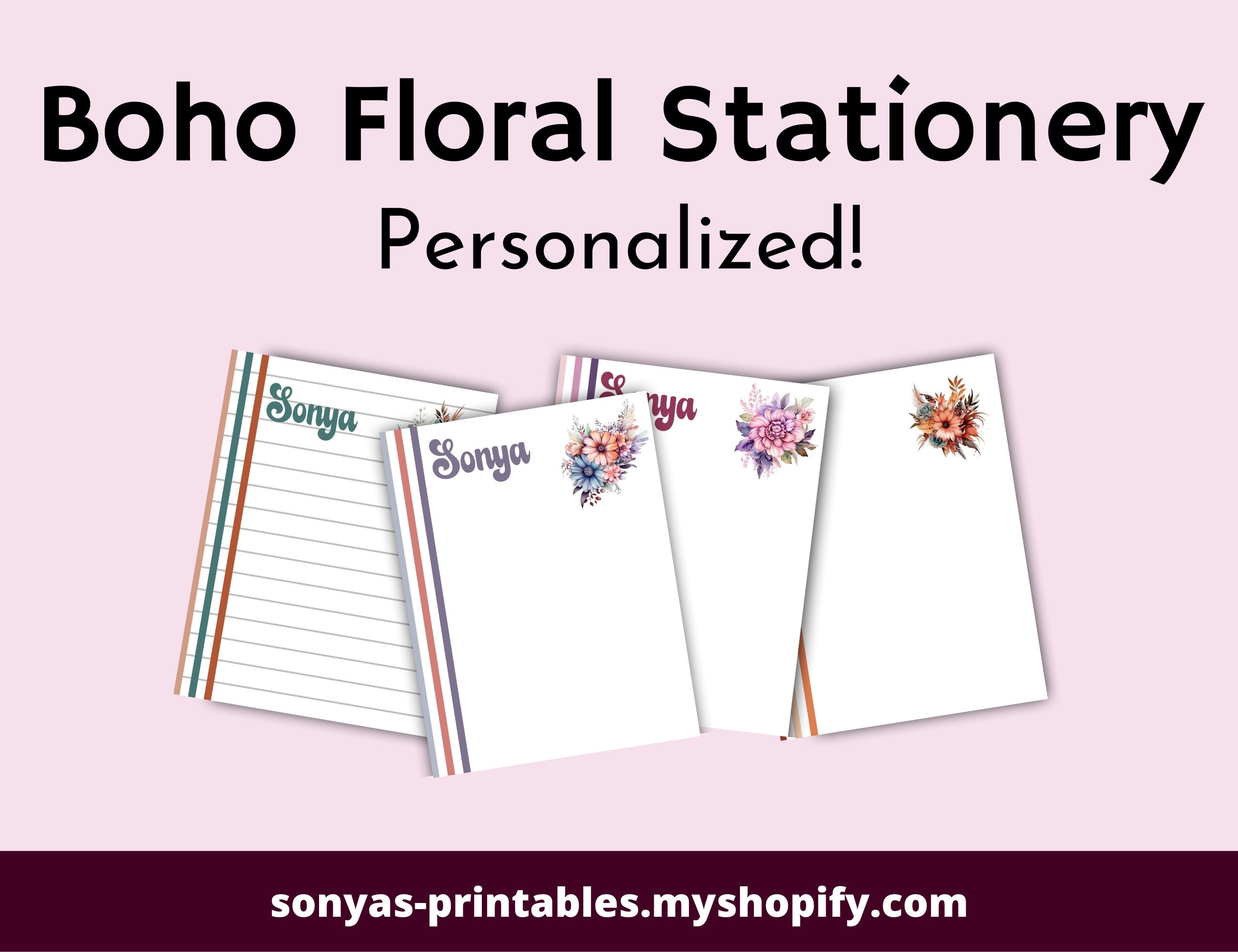 Personalized and Printable Boho Floral Stationery | Boho Writing Paper ...
