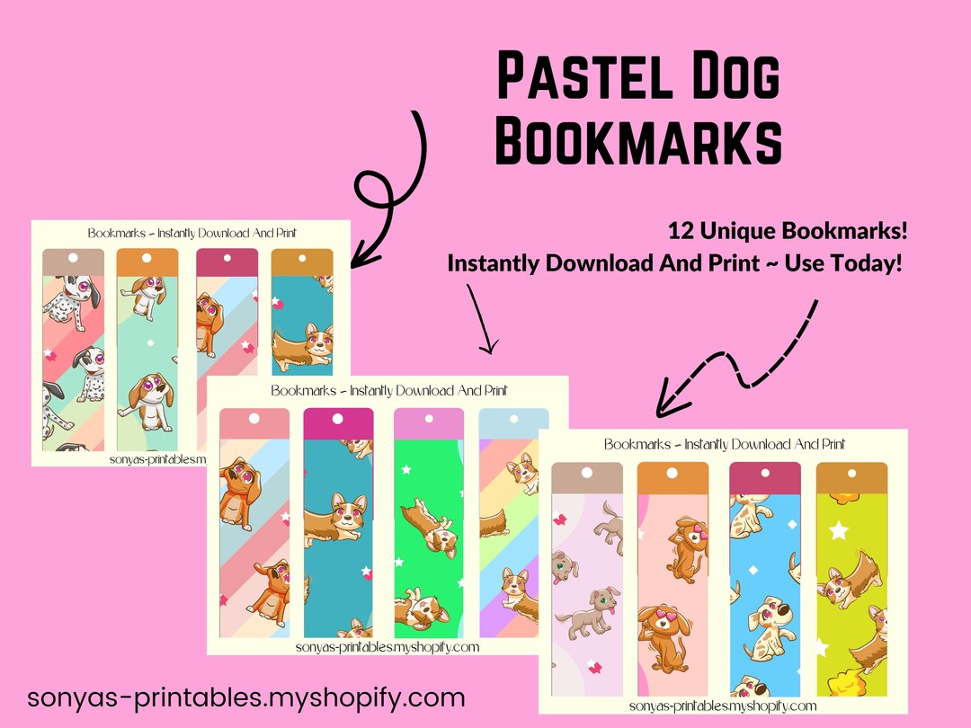 12 Pastel Dog Bookmarks | Printable Puppy Bookmarks | Set of Dog ...