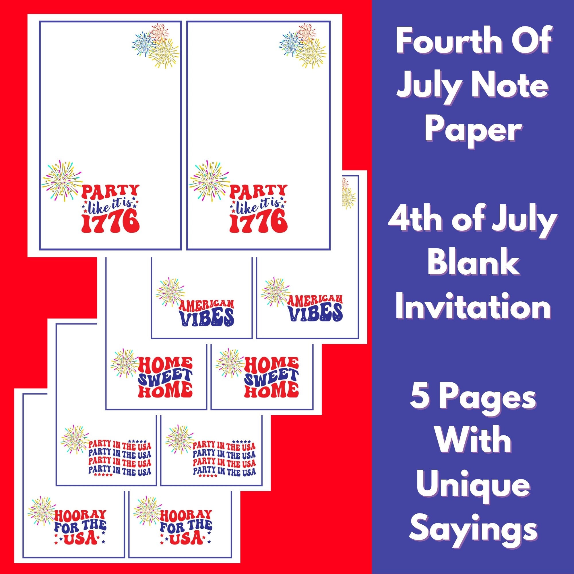 10 Blank Fourth of July Note Cards Printable 4th of July Note Cards ...