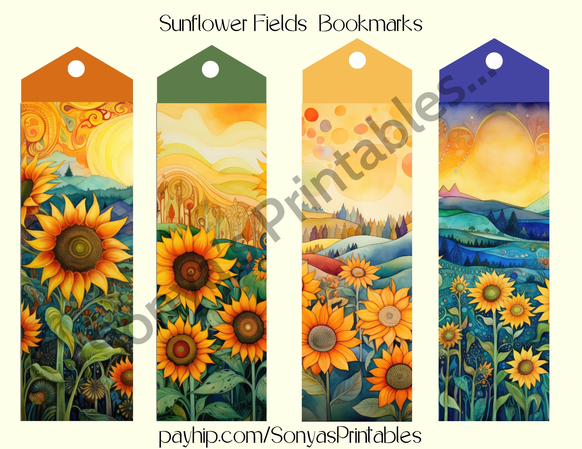 Sunflower Fields Bookmarks Printable Sunflower Bookmarks Sunflower Page ...