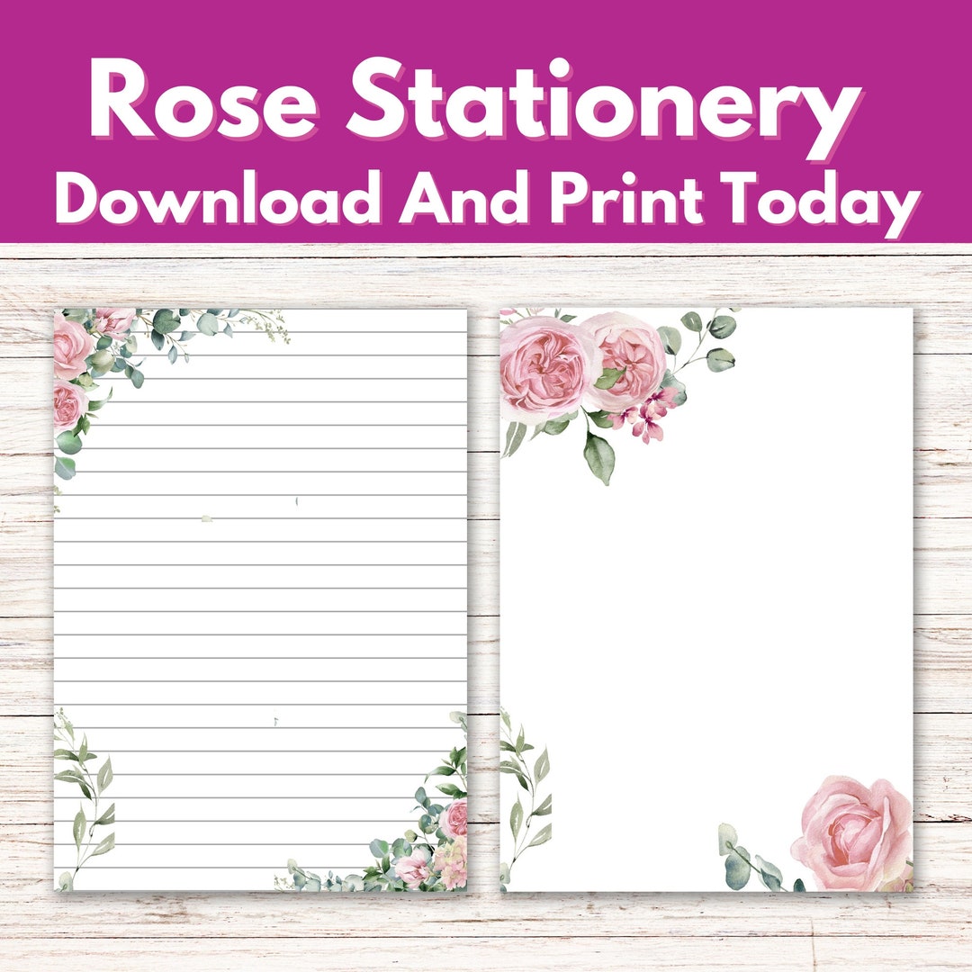 Printable Rose Stationery | Floral Stationery | Printable Rose Writing ...