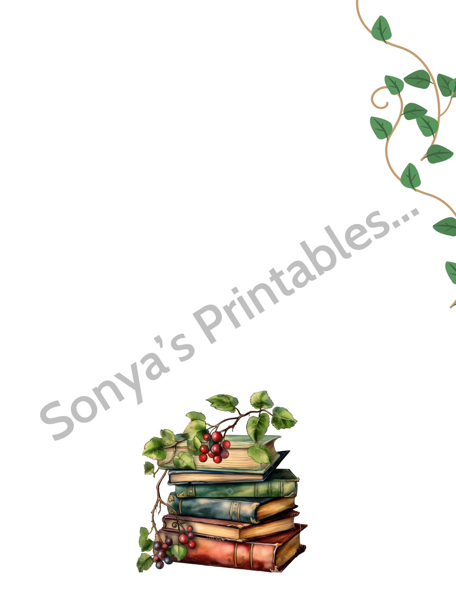 Old Books With Vines Printable Stationery Printable Note Paper Writing ...