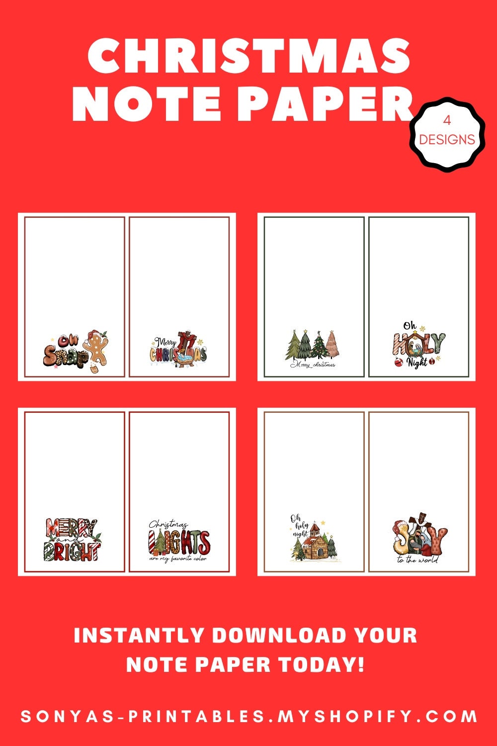 8 Printable Christmas Note Cards 8 Blank Christmas Note Papers ...