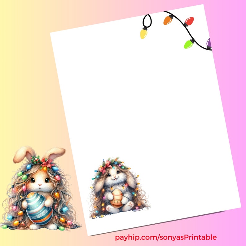 Whimsical Bunny With Lights Stationery | Printable Easter Bunny Writing ...