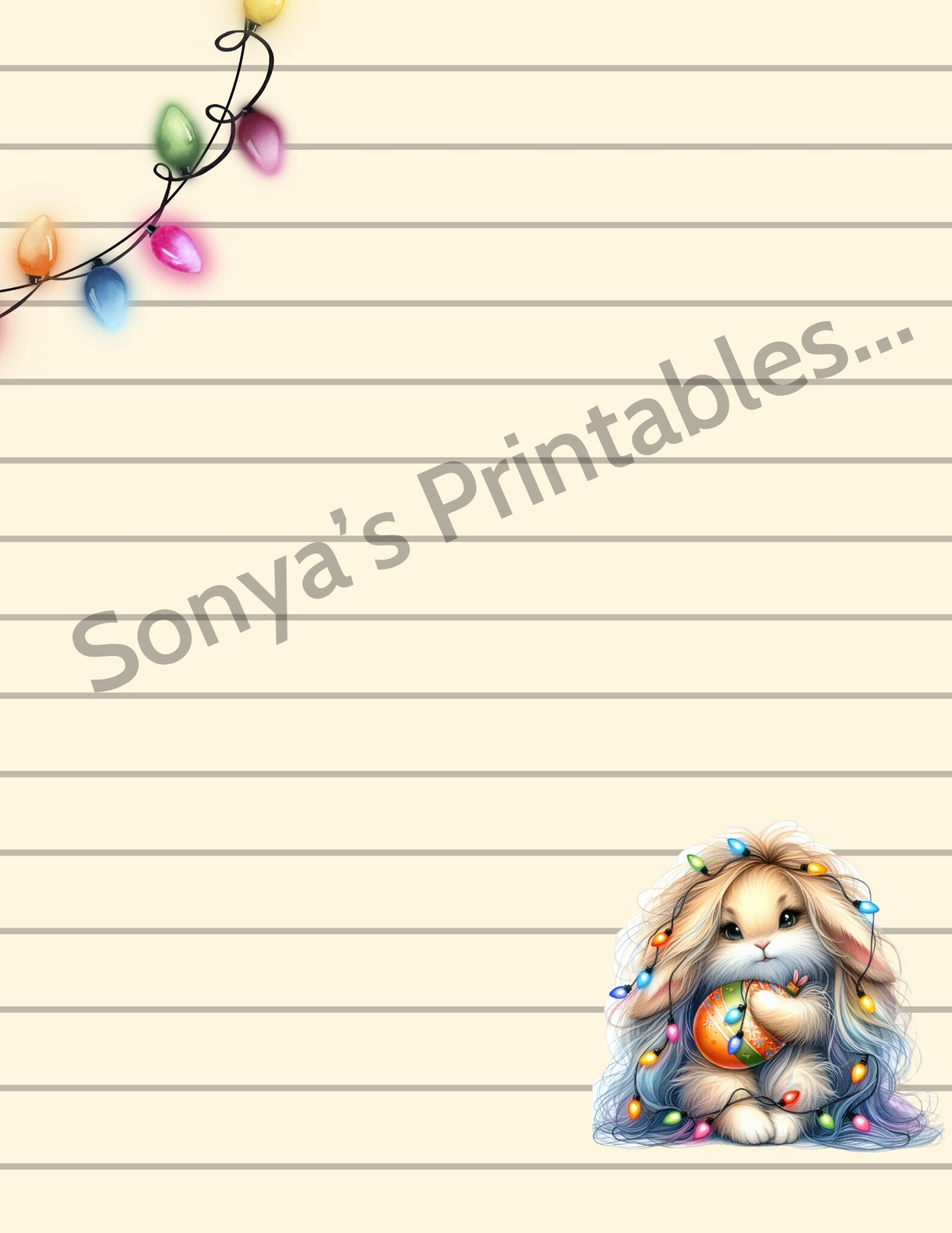 Whimsical Bunny With Lights Stationery | Printable Easter Bunny Writing ...