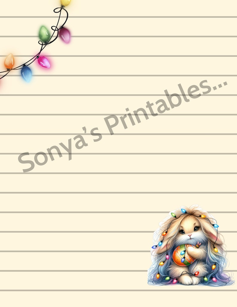 Whimsical Bunny With Lights Stationery | Printable Easter Bunny Writing ...