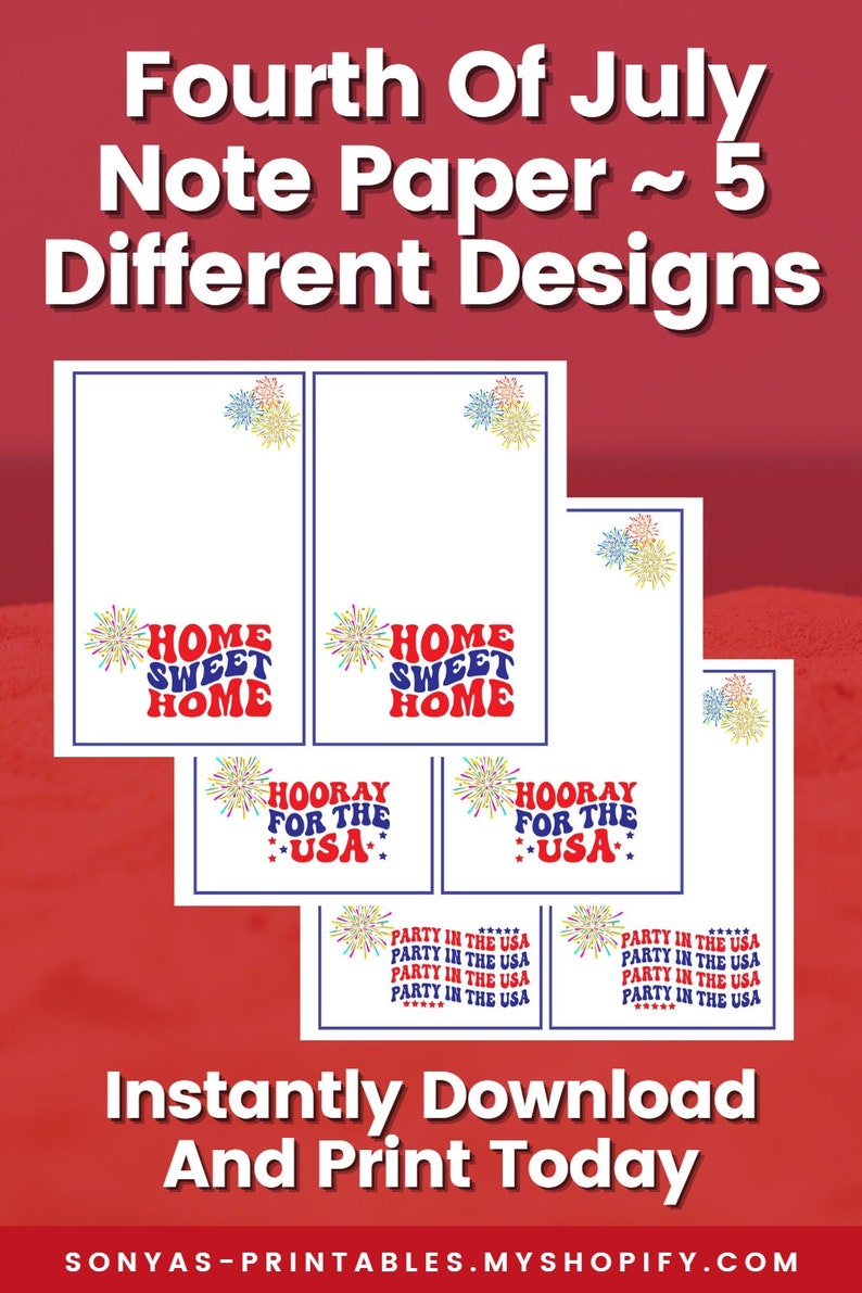 10 Blank Fourth of July Note Cards Printable 4th of July Note Cards ...