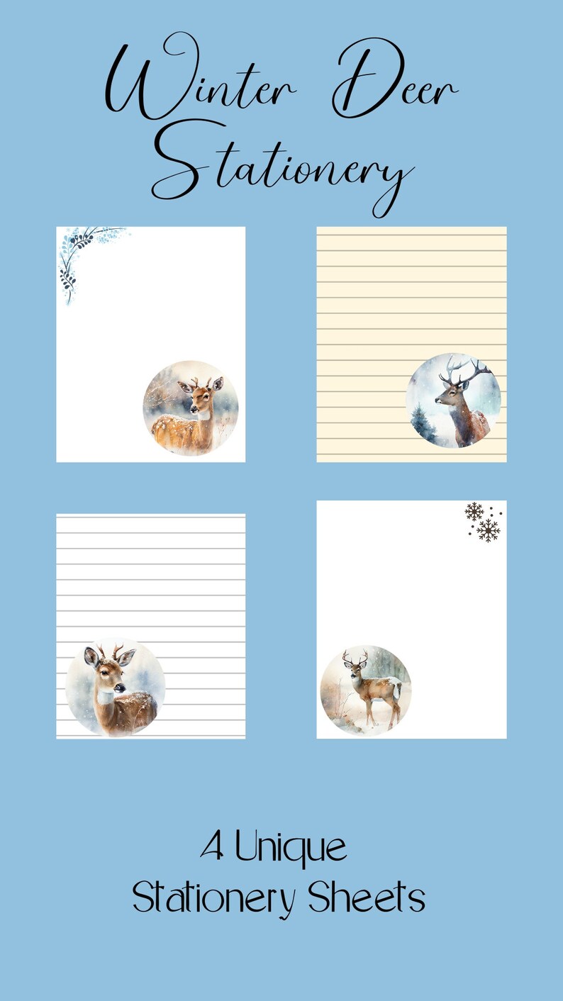 Printable Winter Deer Stationery Winter Deer Writing Paper Printable ...
