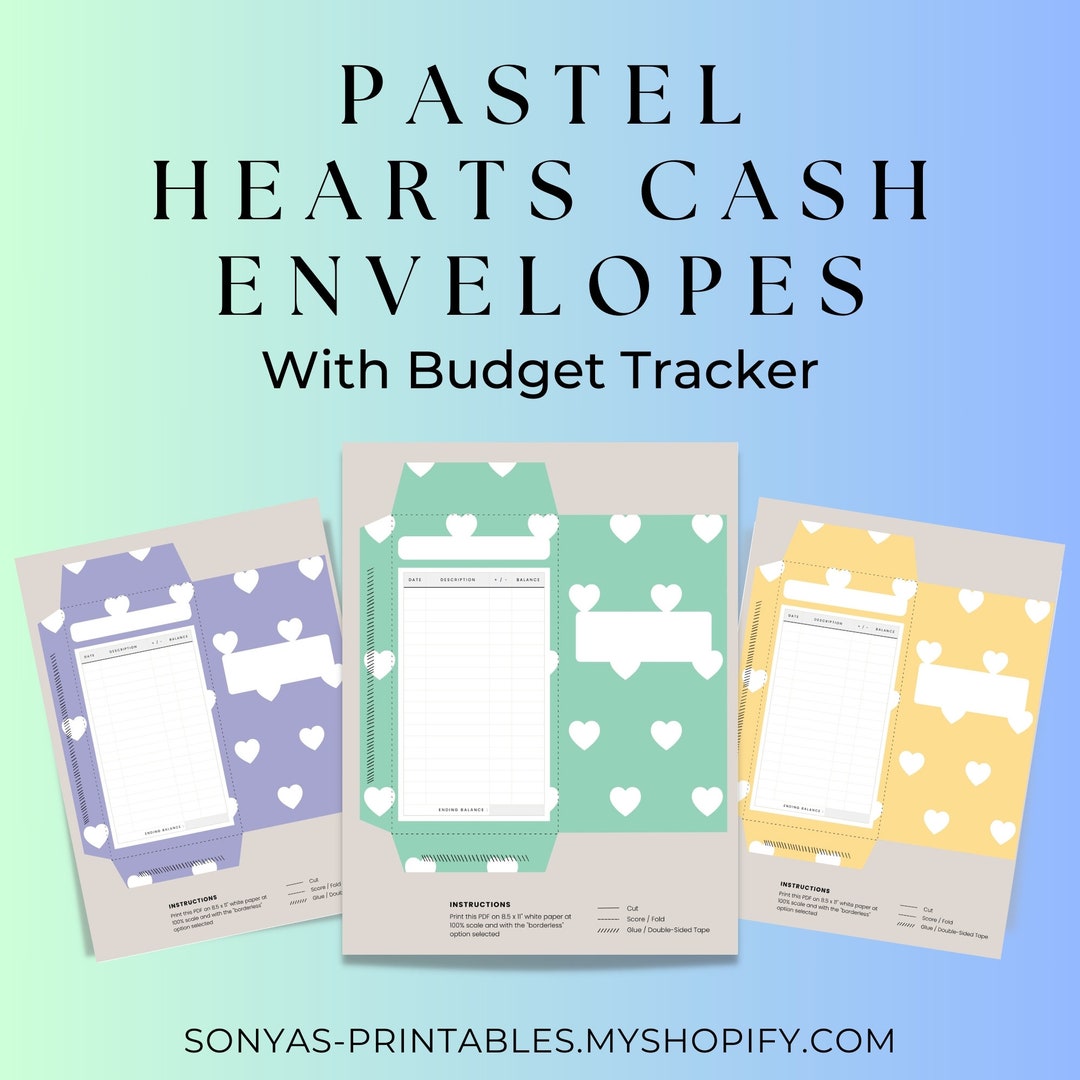 10 Printable Pastel Heart Cash Envelopes With Budget Trackers Heart ...