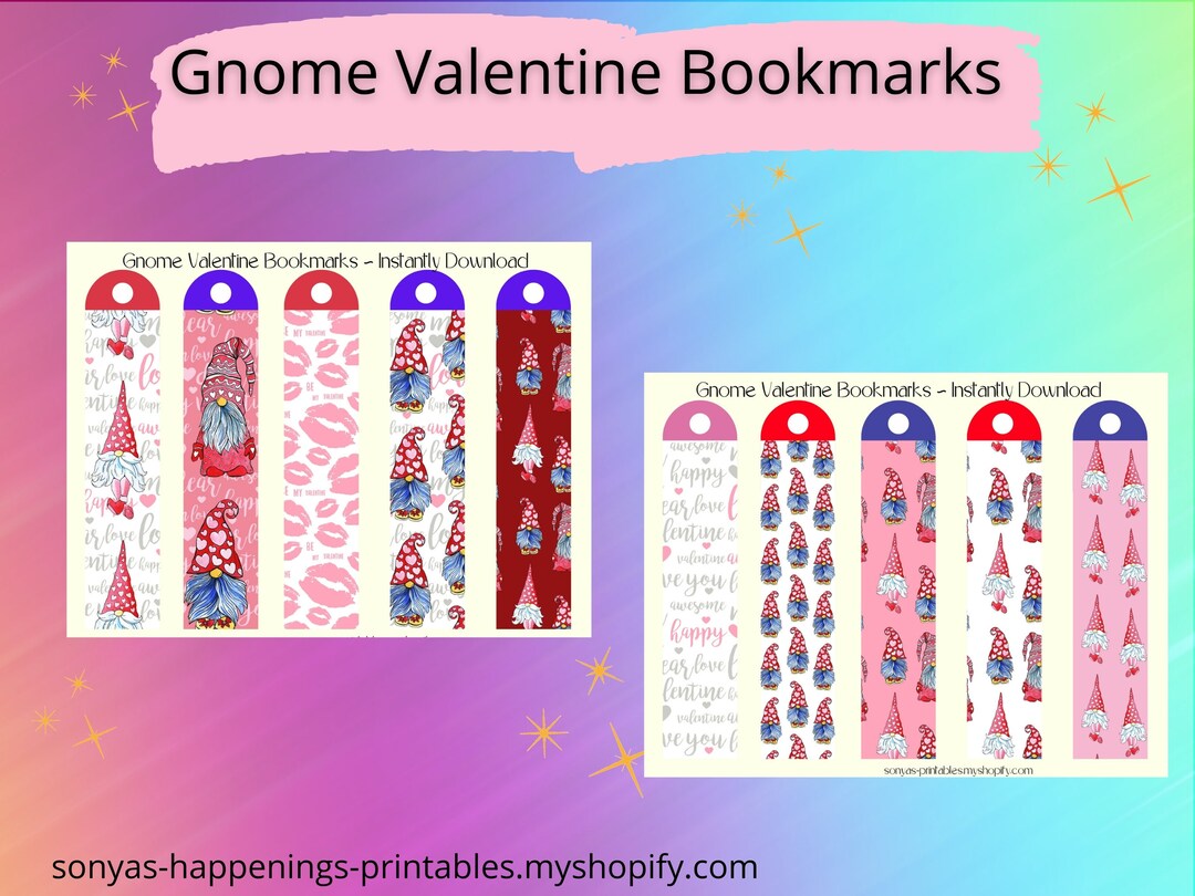 Valentine Gnome Bookmarks Digital Dowload 10 Unique Gnome Valentine ...