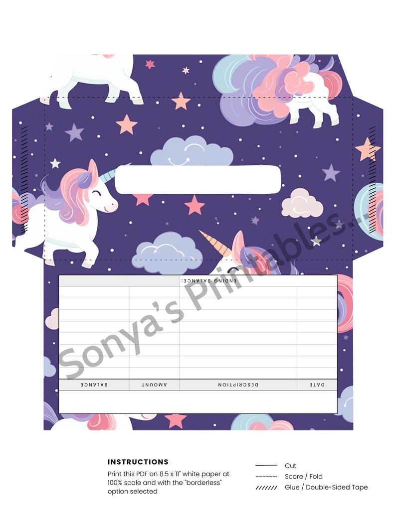 10 Printable Unicorn Cash Envelopes With Budget Tracker Unicorn Lovers Cash Stuffing Envie With ...