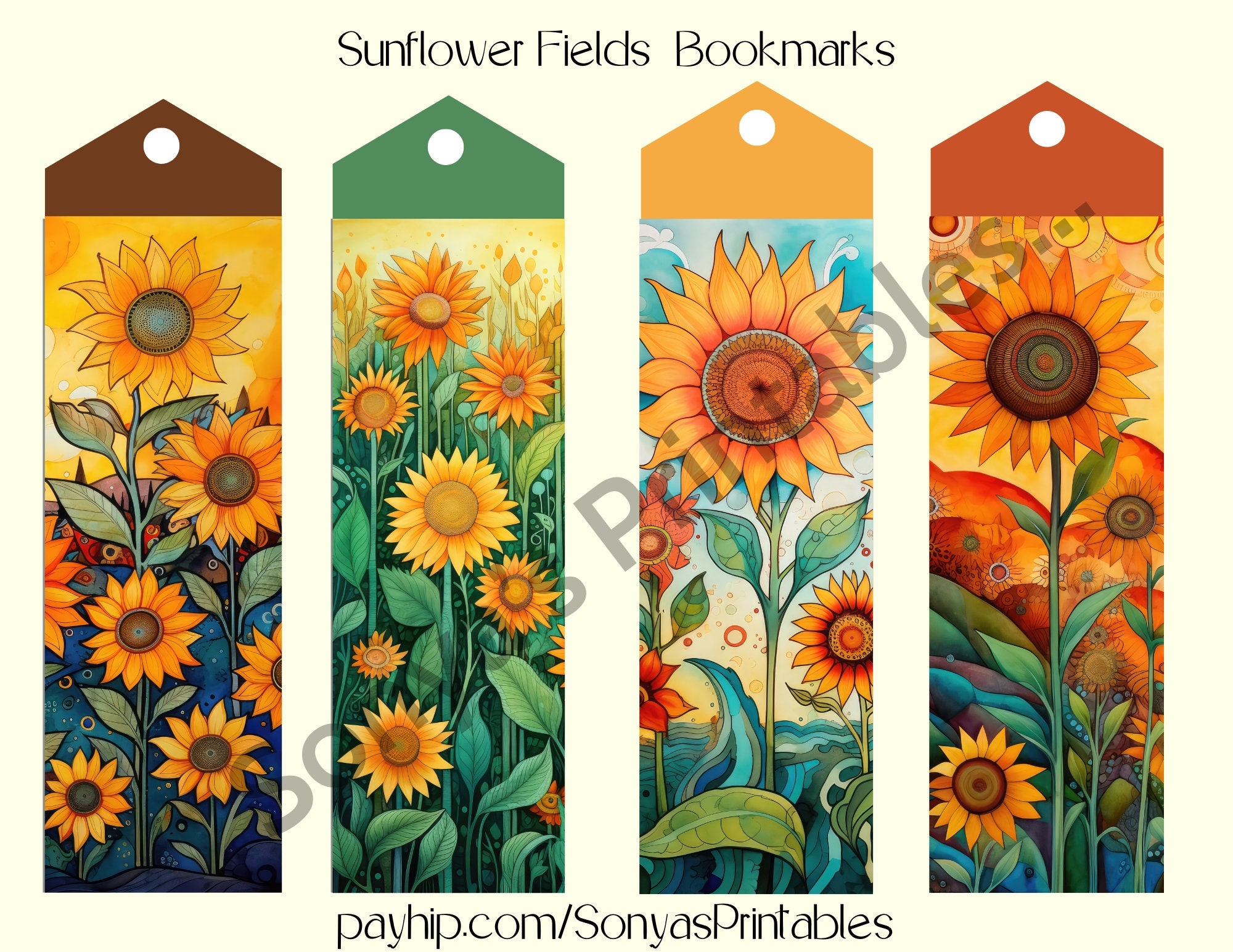 Sunflower Fields Bookmarks Printable Sunflower Bookmarks Sunflower Page ...