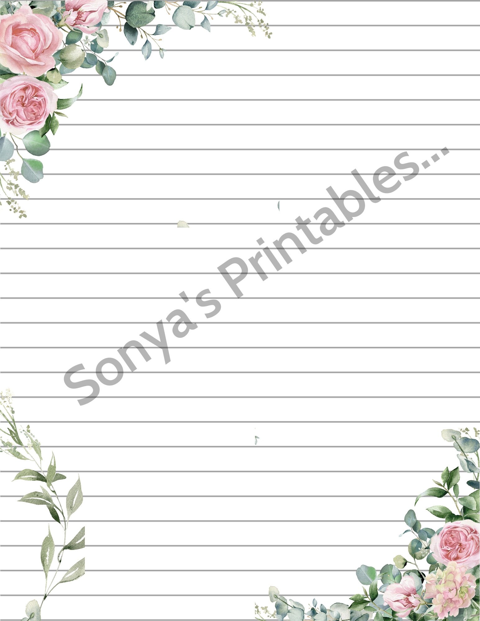 Printable Rose Stationery | Floral Stationery | Printable Rose Writing ...