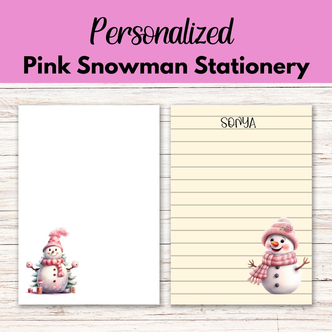 Personalized Pink Snowman Stationery | Printable Pink Snowman Writing ...