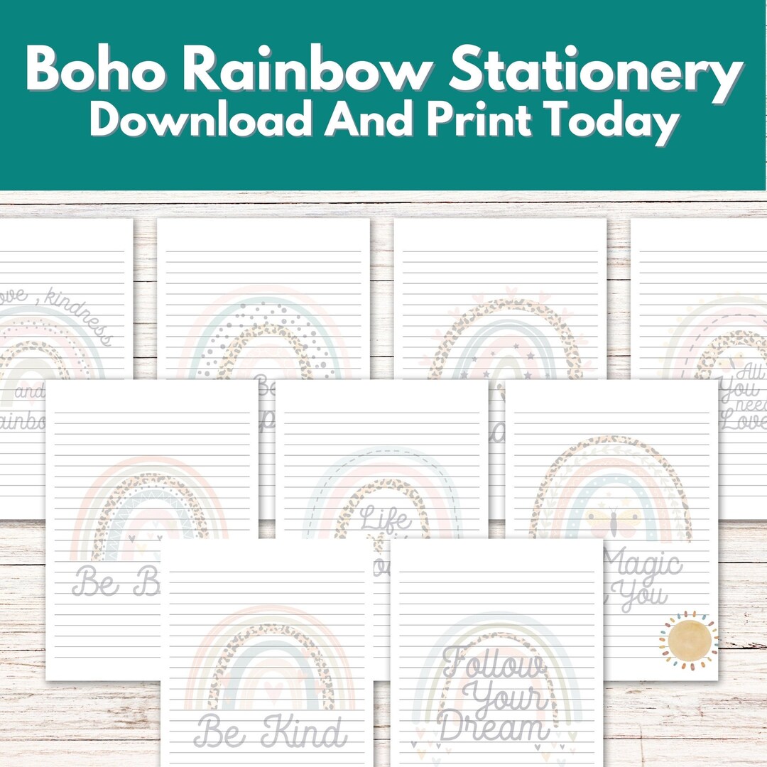 Boho Rainbow Stationery With Positive Messages | Printable Boho ...