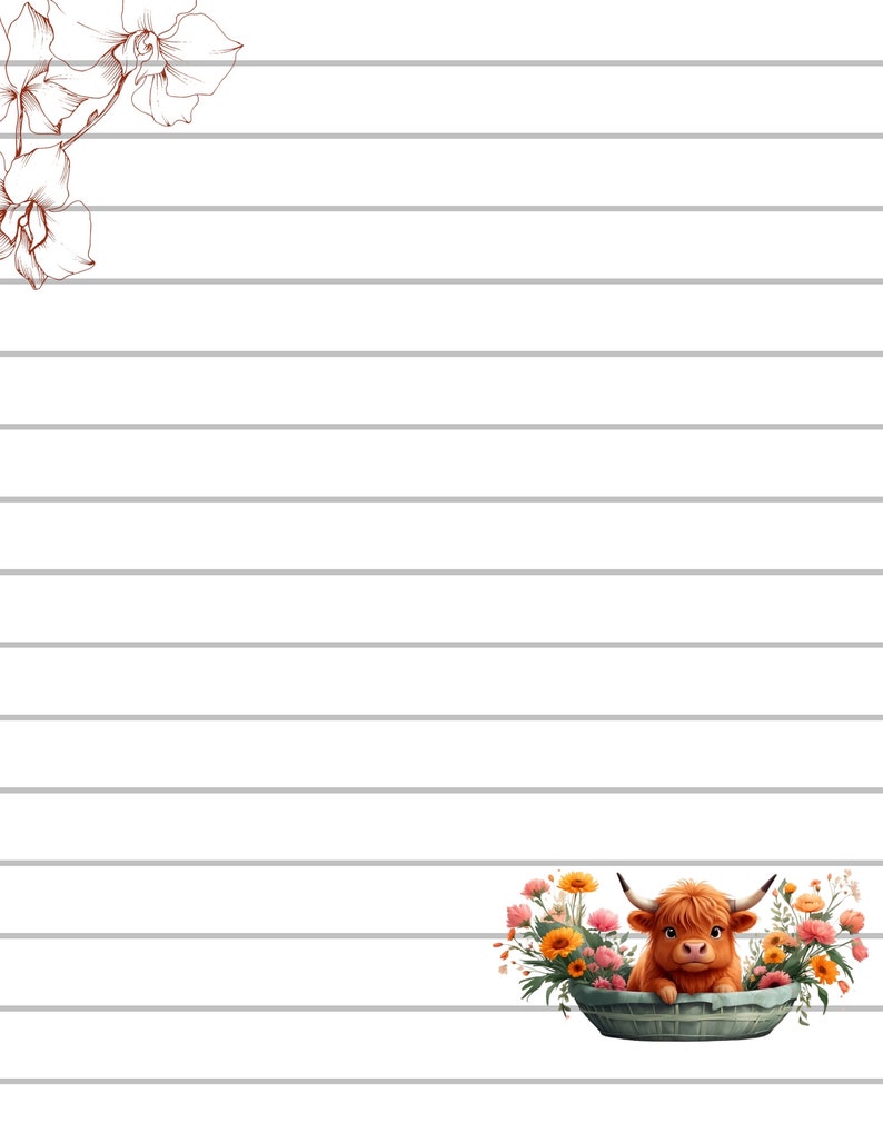 Baby Highland Cow in A Basket Stationery Highland Cow Writing Paper ...